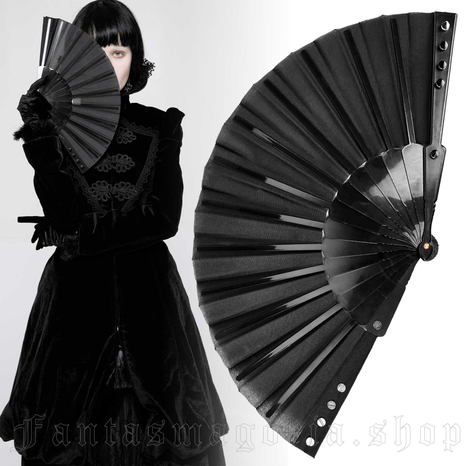 Punk Rave Deviless Spiked Folding Fan - Nyctophilia Gothic Shop Hamburg