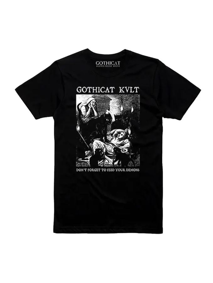 Gothicat Kvlt Feed your Demons T-Shirt - Nyctophilia Gothic Shop Hamburg