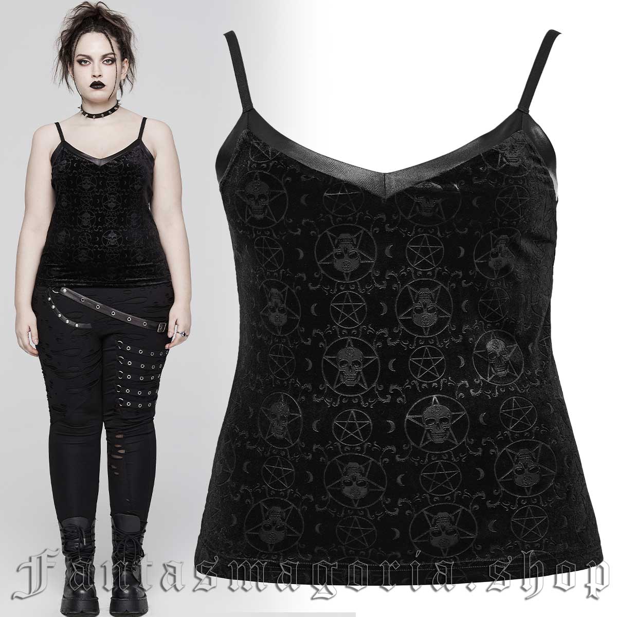 Punk Rave Pentagram Skull Top - Nyctophilia Gothic Shop Hamburg