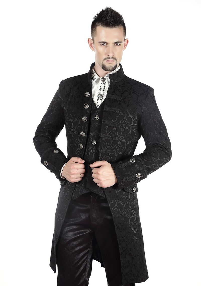 Pentagramme Black Brocade Coat - Nyctophilia Gothic Shop Hamburg